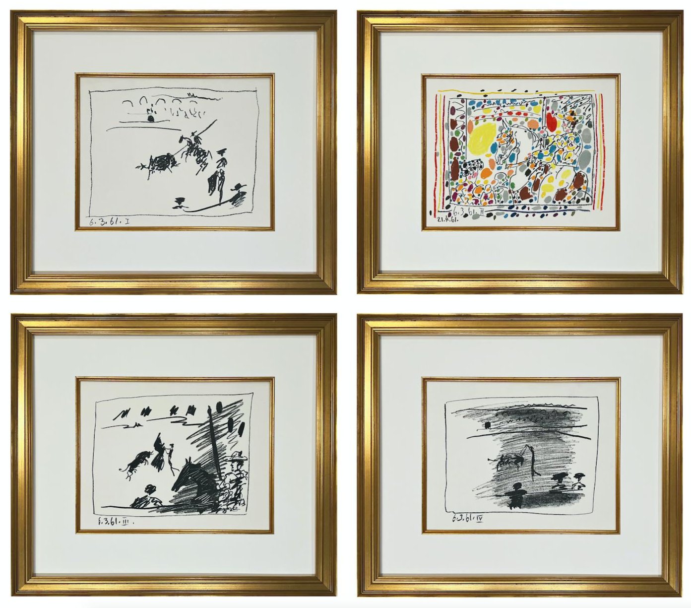 Pablo Picasso A Los Toros Avec Picasso (Set of Four in Gold Frames ...